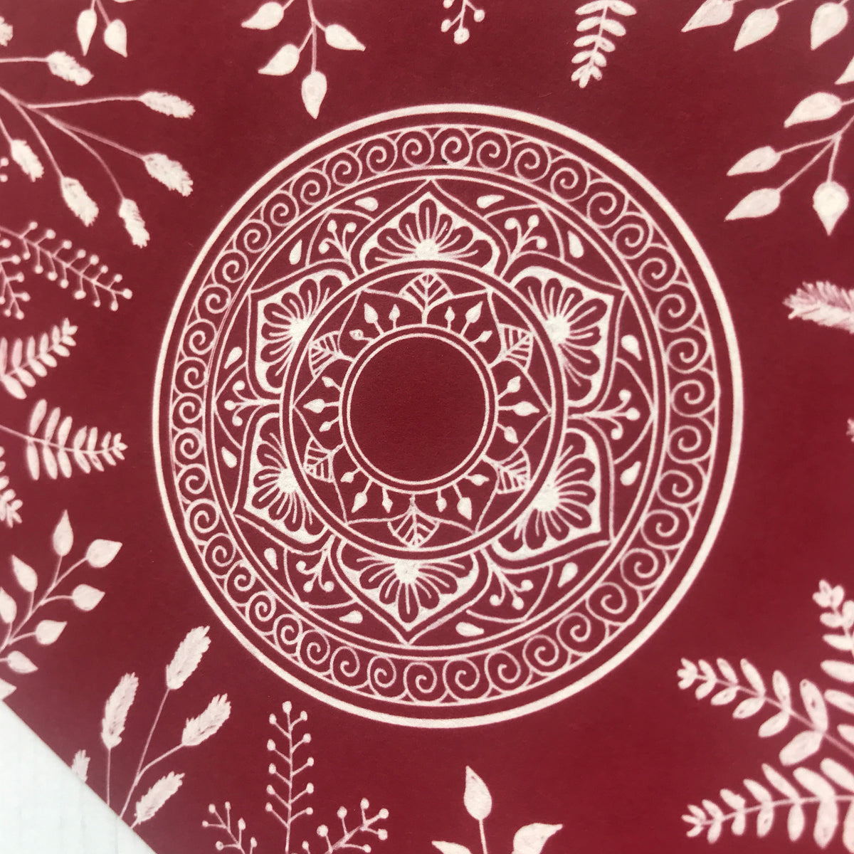 Burgundy Ferns and Wheat Mandala – Art by EAC